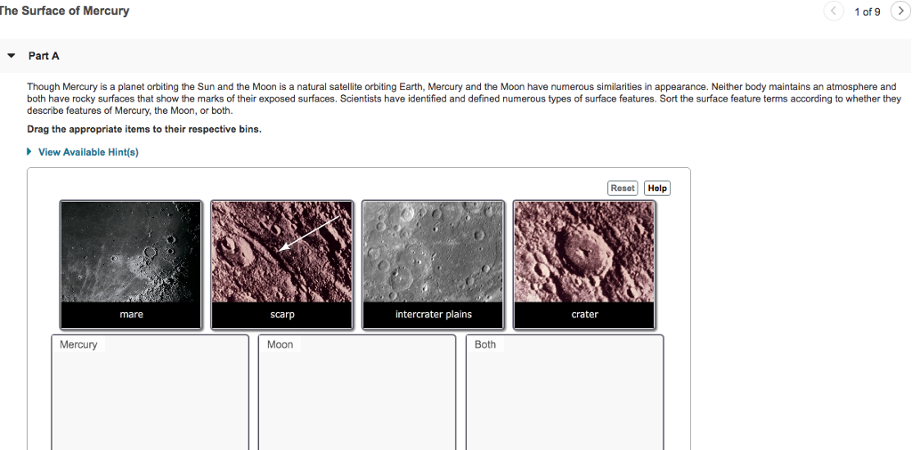 Solved The Surface of Mercury 1 of 9 Part A Though Mercury | Chegg.com