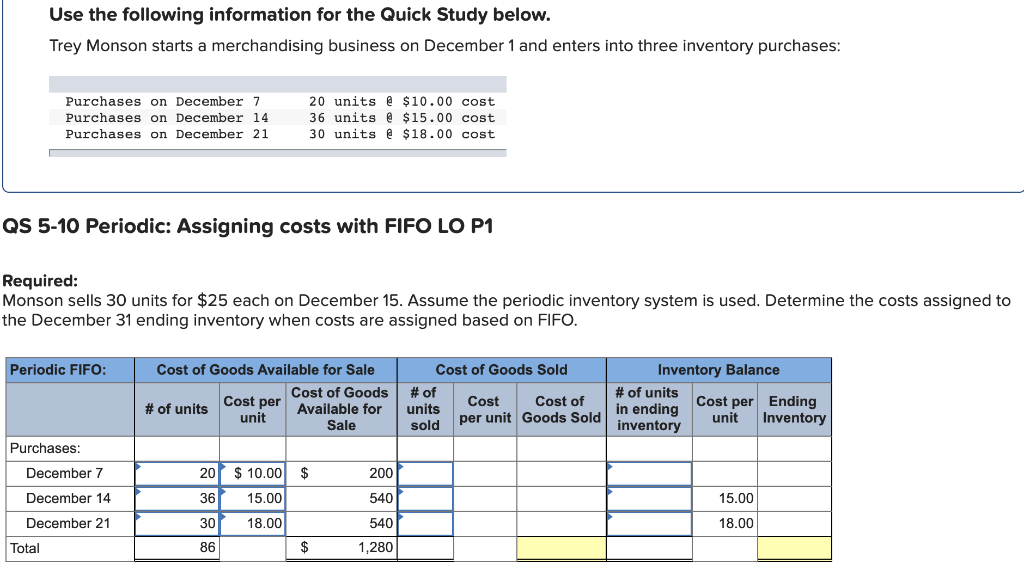 Solved Use the following information for the Quick Study | Chegg.com