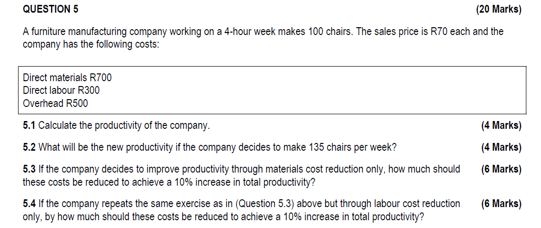 QUESTION 5A furniture manufacturing company working | Chegg.com