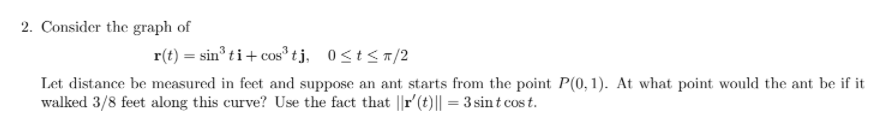 Solved 2. Consider the graph of r(t) = sinº ti + cos' tj, 0 | Chegg.com