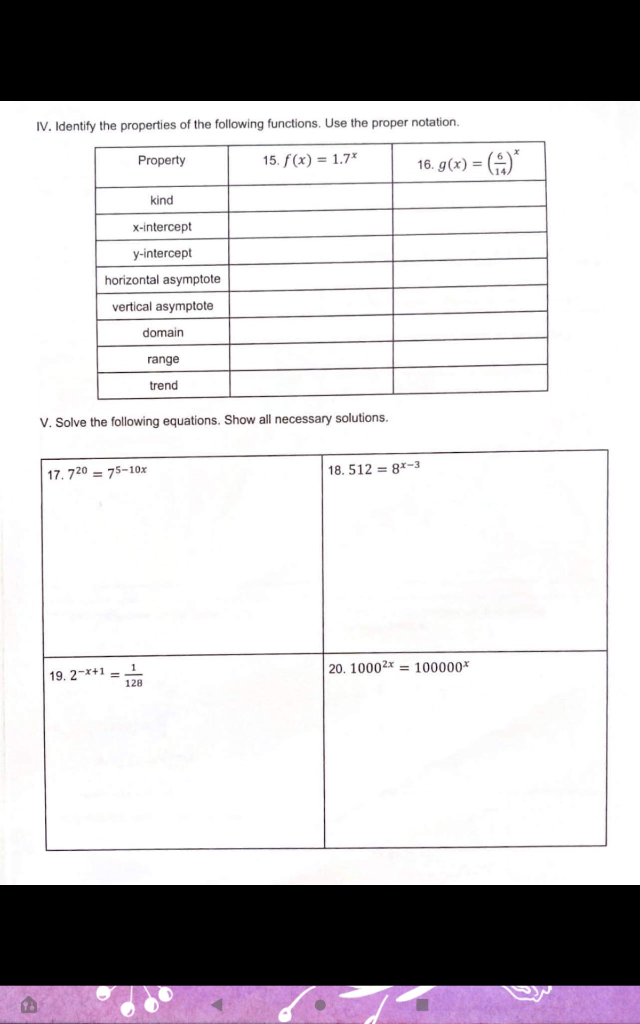 Solved IV. Identify the properties of the following | Chegg.com