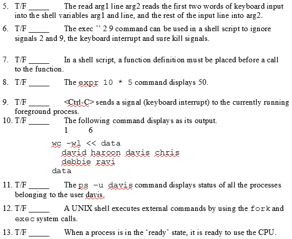 Solved 5. TF_ _ The read arg1 line arg2 reads the first two | Chegg.com