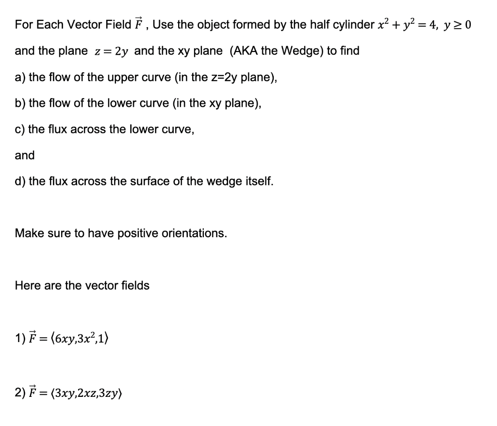 Solved For Each Vector Field F, Use the object formed by the | Chegg.com