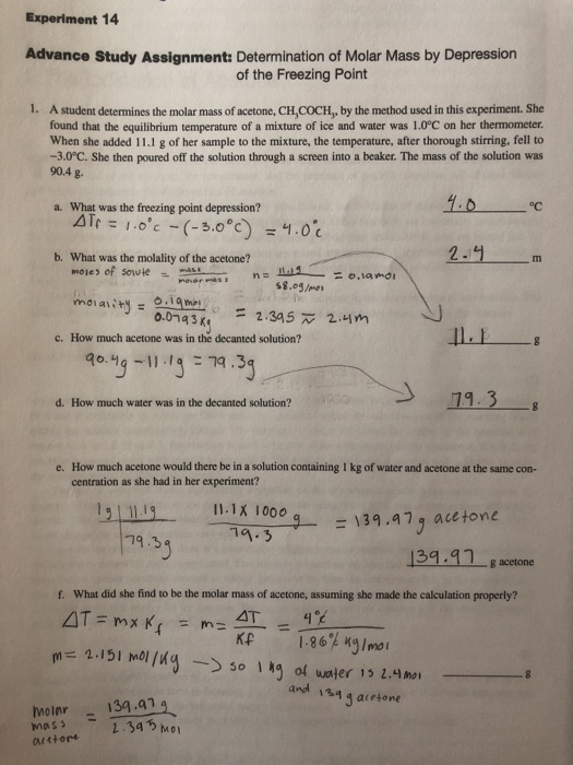 Solved Experiment 14 Advance Study Assignment: Determination | Chegg.com