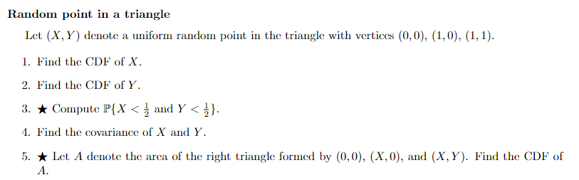 Solved Random point in a triangle Let (X,Y ) denote a | Chegg.com
