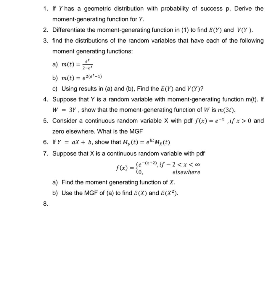Solved 1. If Y has a geometric distribution with probability | Chegg.com