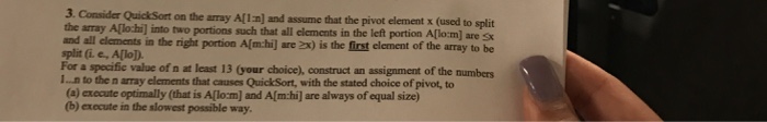 Solved Consider Quicksort On The Array A 1 N And Assume 5224
