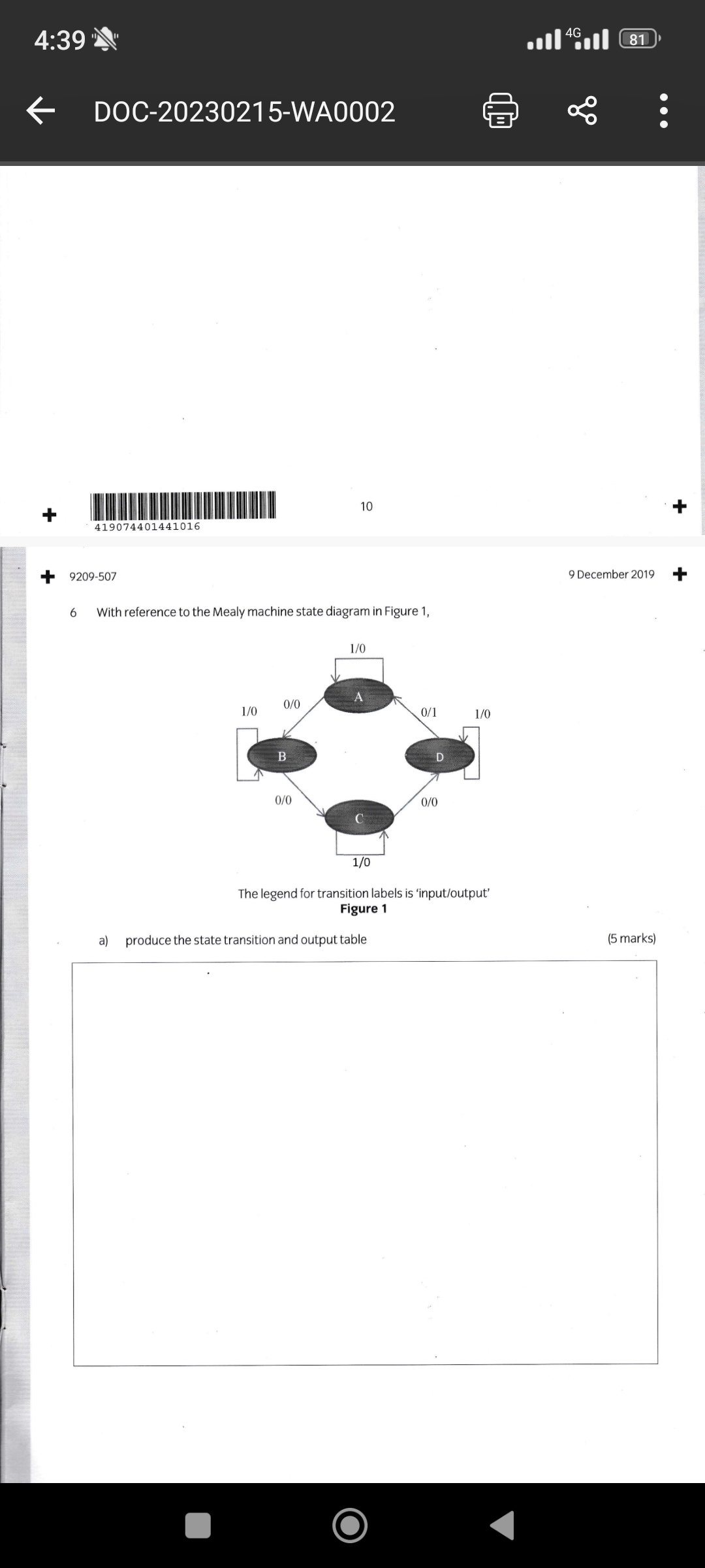 Solved 6 With reference to the Mealy machine state diagram | Chegg.com
