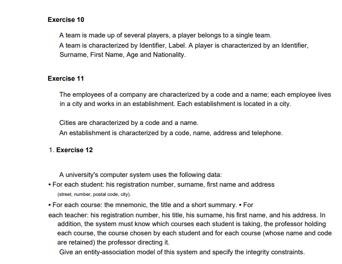 Solved Series Of Exercises On The Entity Model Association