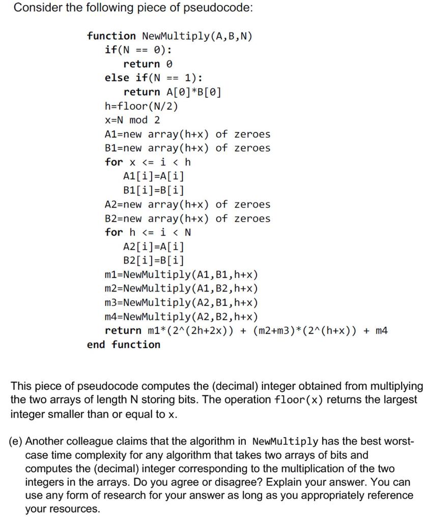 Consider The Following Piece Of Pseudocode Function