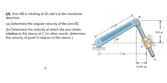Solved (2) Arm AB is rotating at 10 rad/s in the clockwise | Chegg.com