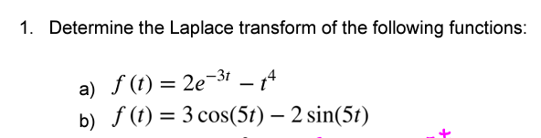 Solved d) f(t)=etsint1. Determine the Laplace transform of | Chegg.com