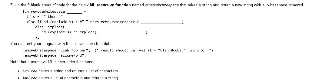 Solved Fill-in the 3 blank areas of code for the below ML | Chegg.com
