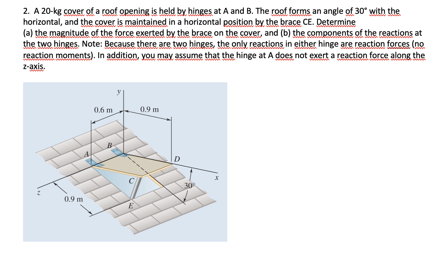 Solved 2. A 20-kg cover of a roof opening is held by hinges | Chegg.com