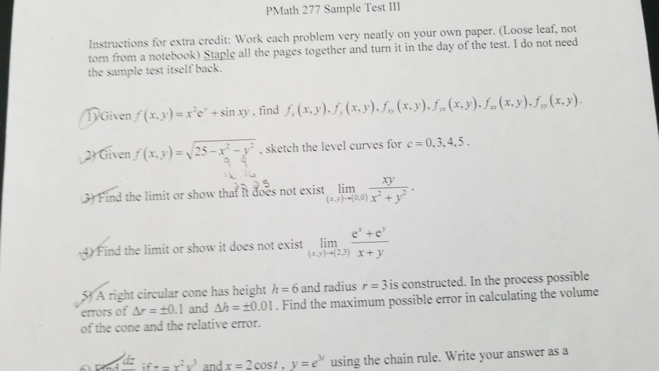 Solved PMath 277 Sample Test III Instructions for extra | Chegg.com