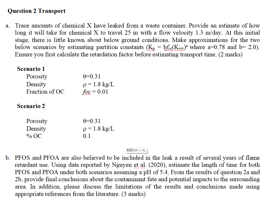 Solved Question 2 Transport Trace amounts of chemical X have | Chegg.com