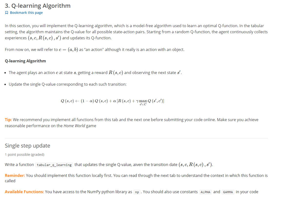 Python programming def tabular_q_learning(q_func, | Chegg.com
