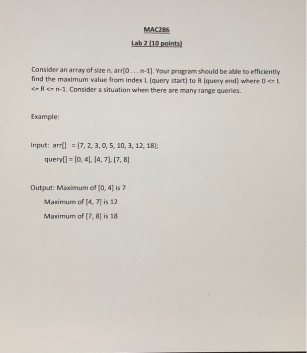 Solved MAC286 Lab 2(10 points) Consider an array of size n. | Chegg.com