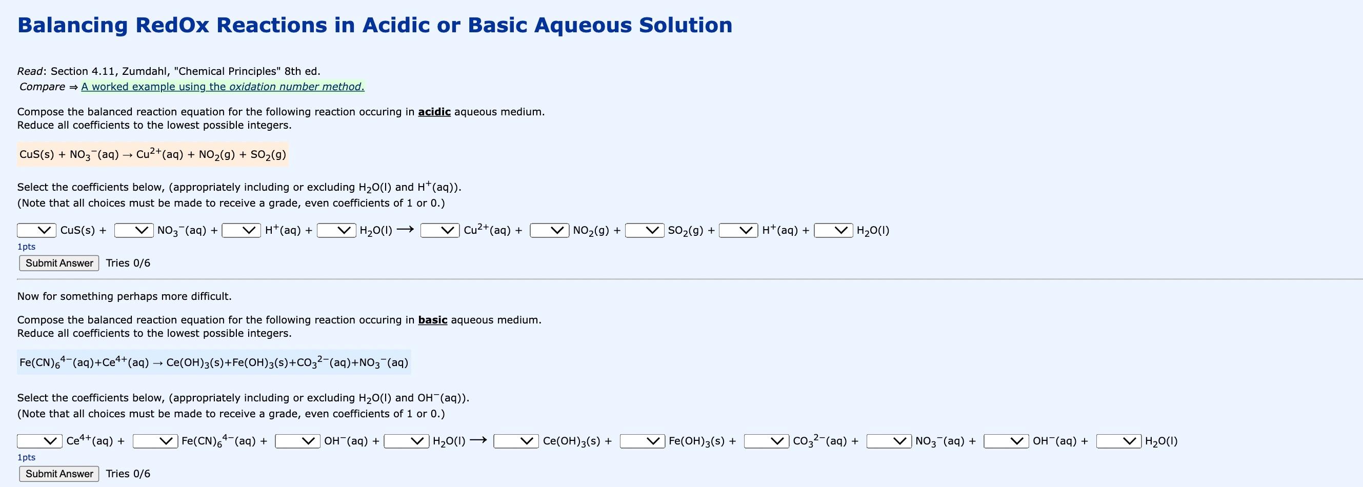 Solved Balancing RedOx Reactions in Acidic or Basic Aqueous | Chegg.com