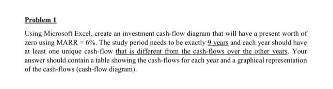 Solved Problem 1 Using Microsoft Excel Create An Investment 