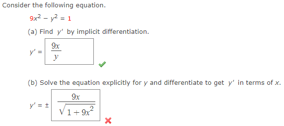 Solved 9x2 - y2 = 1. B.) Solve the equation explicitly for | Chegg.com