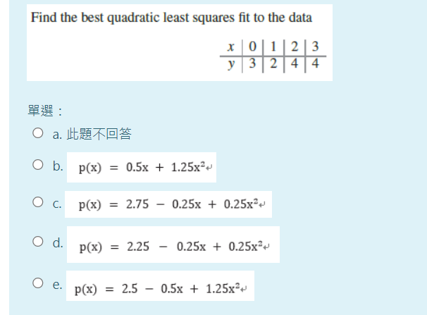 Solved Find the best quadratic least squares fit to the data | Chegg.com