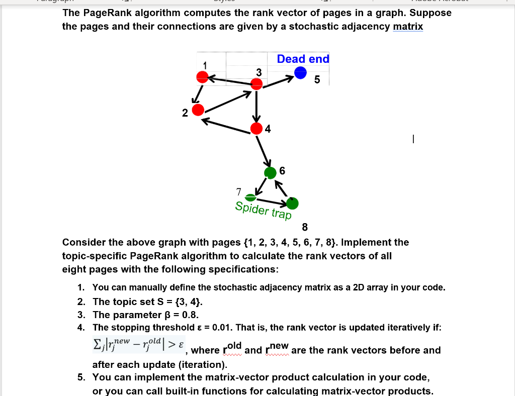 PageRank: Matrix Formulation Stochastic adjacency | Chegg.com