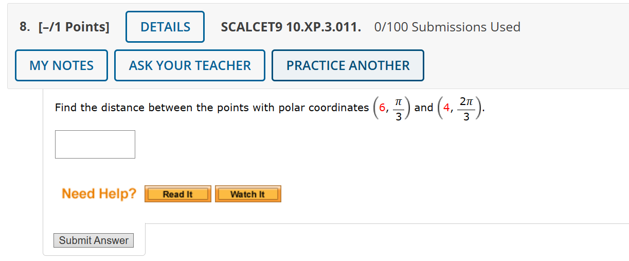 Solved Find the distance between the points with polar | Chegg.com