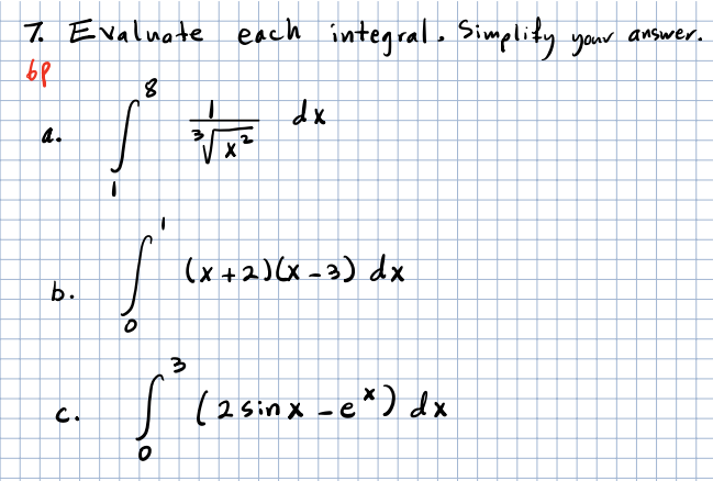 Solved 7. Evaluate each integral. Simplify your answer. bp | Chegg.com