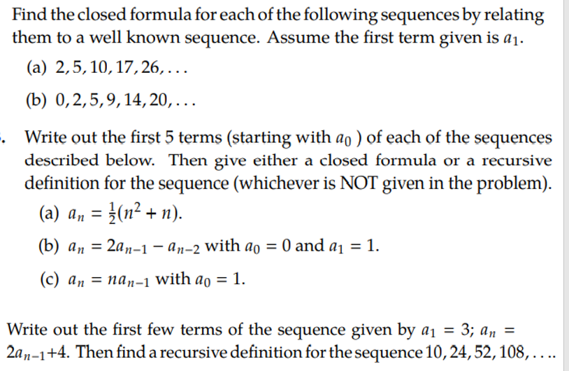 Solved Find The Closed Formula For Each Of The Following