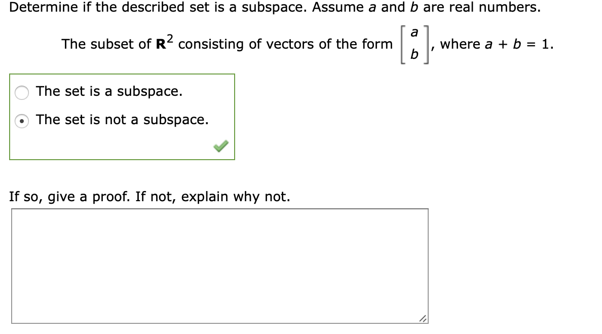 Solved Determine if the described set is a subspace. Assume | Chegg.com