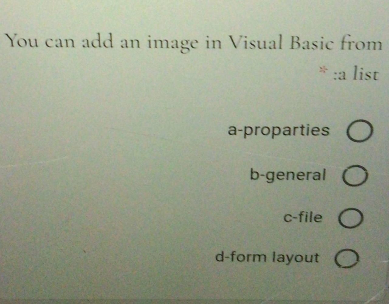 Solved You can add an image in Visual Basic from a list | Chegg.com