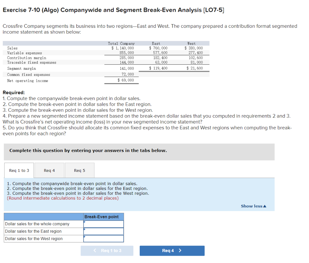 Solved Exercise 7-10 (Algo) Companywide and Segment | Chegg.com