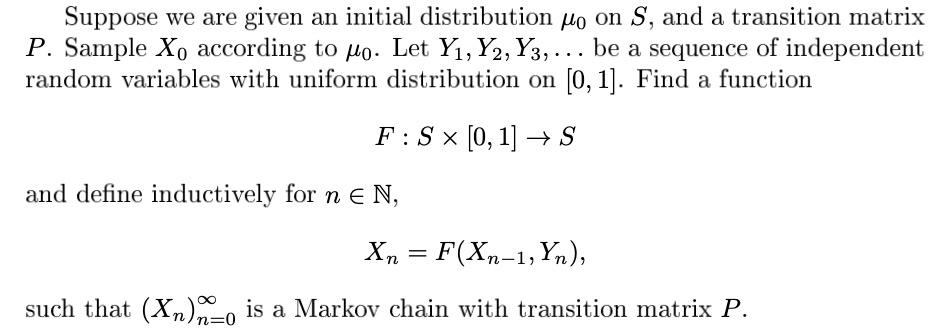 Suppose we are given an initial distribution Mo on S, | Chegg.com