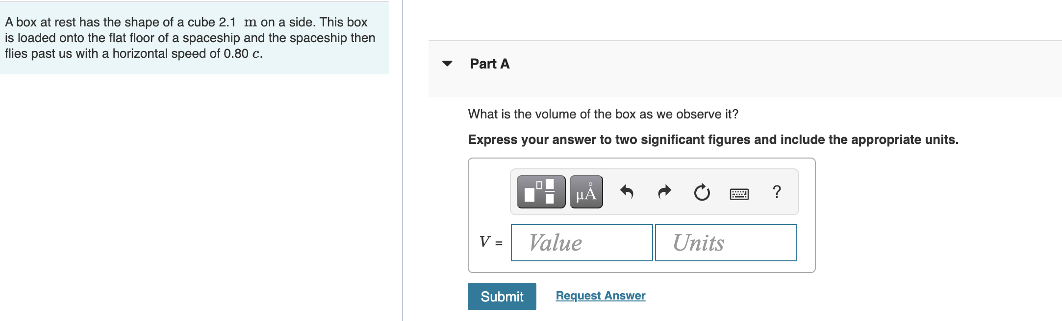 Solved A box at rest has the shape of a cube 2.1 m on a | Chegg.com