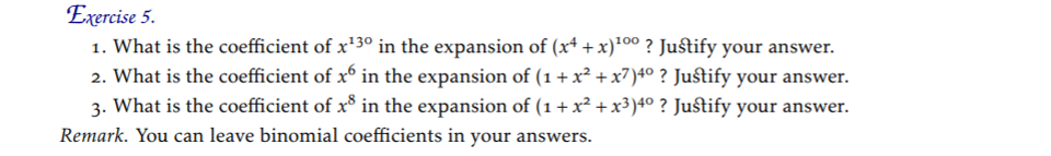 Solved Exercise 5. 1. What is the coefficient of x'3° in the | Chegg.com