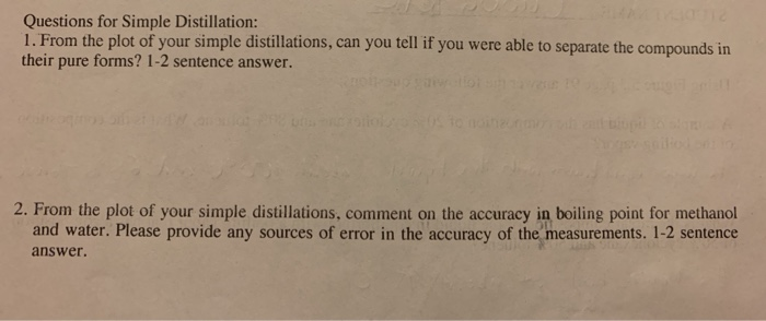 Solved Questions for Simple Distillation: 1. From the plot | Chegg.com