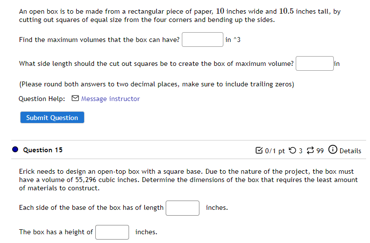 Solved An open box is to be made from a rectangular piece of | Chegg.com