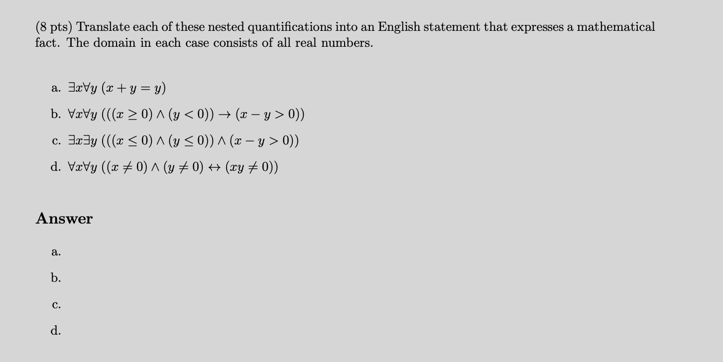 Solved (8 pts) Translate each of these nested | Chegg.com