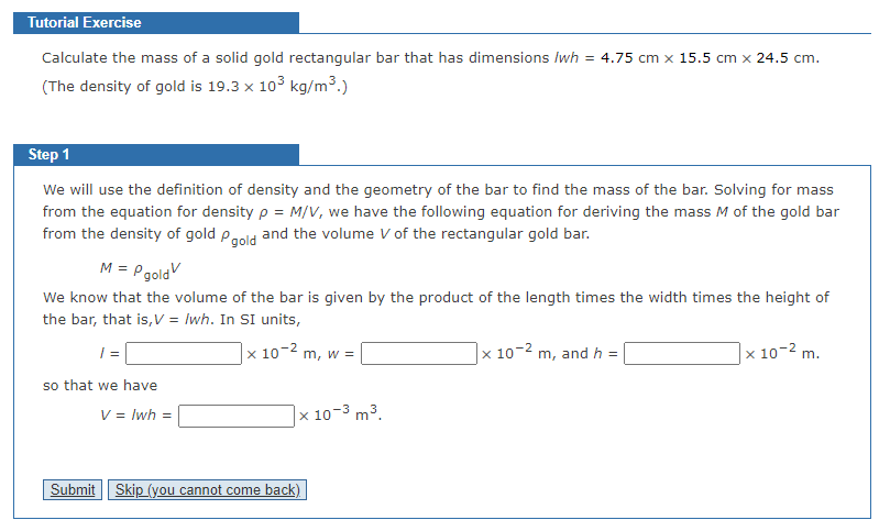 Solved Tutorial Exercise Calculate the mass of a solid gold | Chegg.com