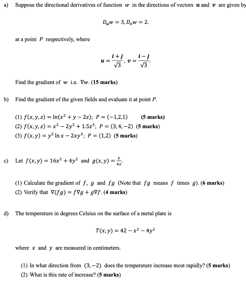 Solved a) Suppose the directional derivatives of function w | Chegg.com