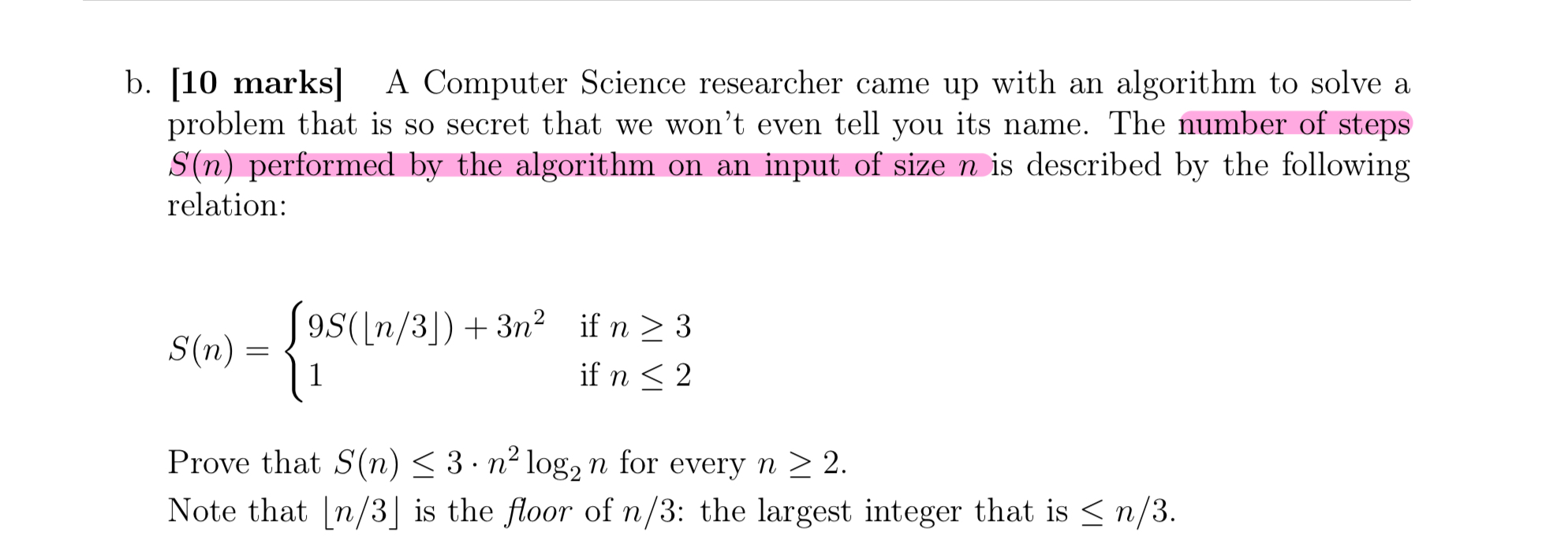 Solved b. [10 ﻿marks] ﻿A Computer Science researcher came up | Chegg.com