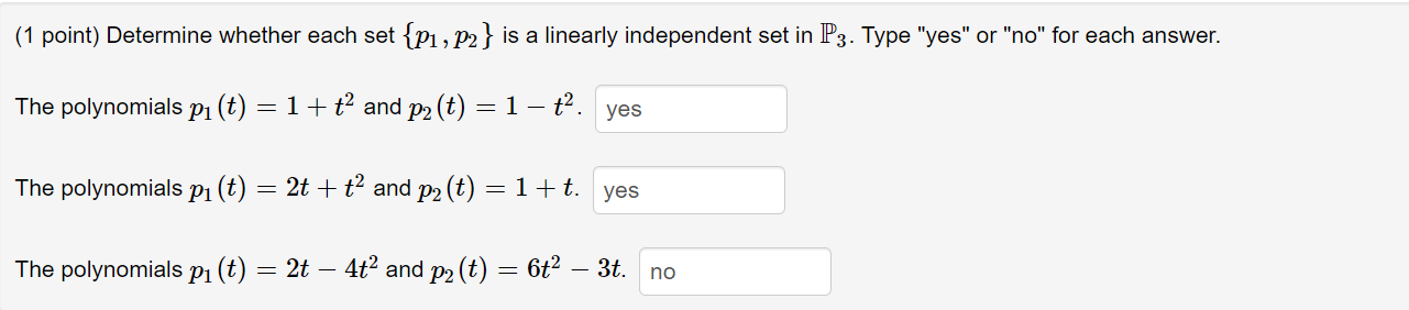 Solved (1 point) Determine whether each set {p1,p2} is a | Chegg.com
