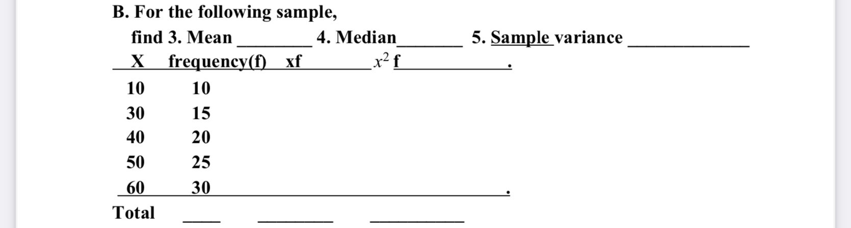 Solved 5. Sample variance B. For the following sample, find | Chegg.com