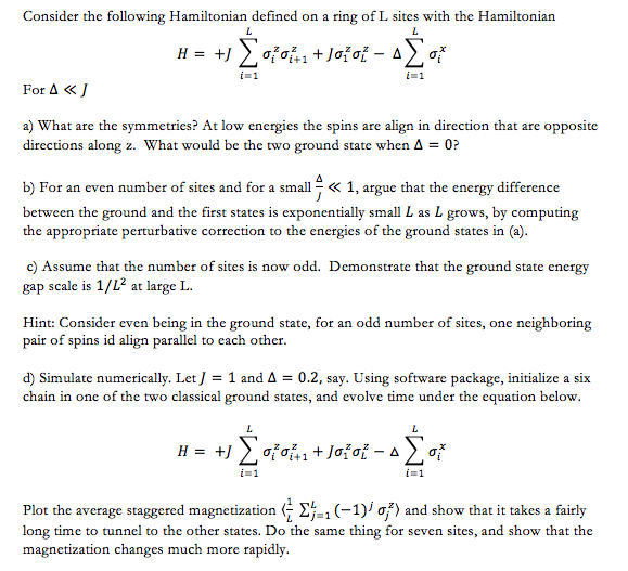 Solved Consider the following Hamiltonian defined on a ring | Chegg.com