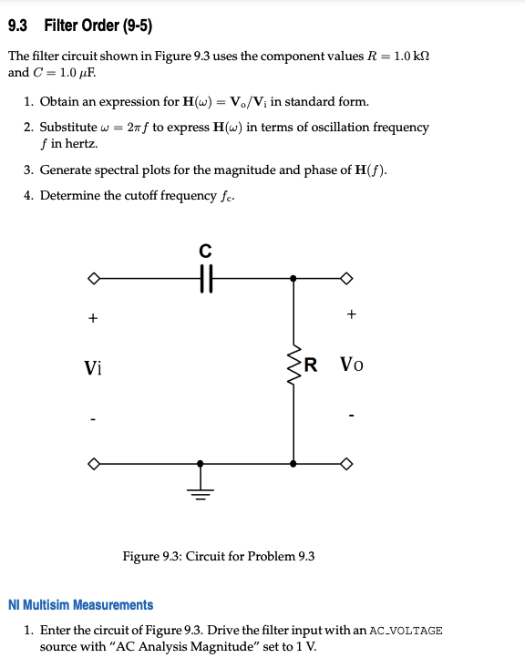 Solved 9.3 Filter Order (9-5) The filter circuit shown in | Chegg.com