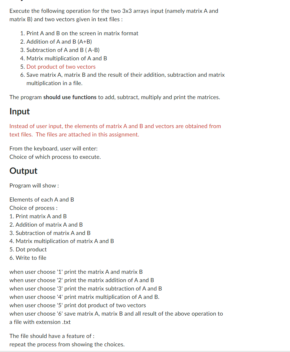Solved Execute the following operation for the two 3×3 | Chegg.com