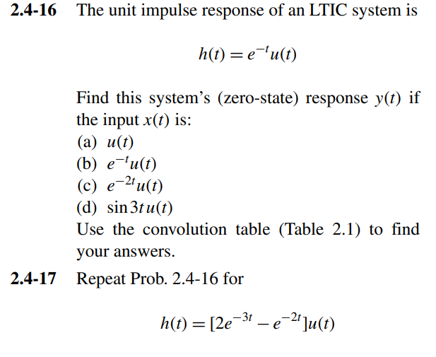 Solved 2.4-16 The unit impulse response of an LTIC system is | Chegg.com