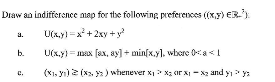Solved Draw an indifference map for the following | Chegg.com