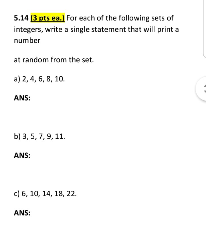 Solved 5.14 (3 pts ea.) For each of the following sets of | Chegg.com